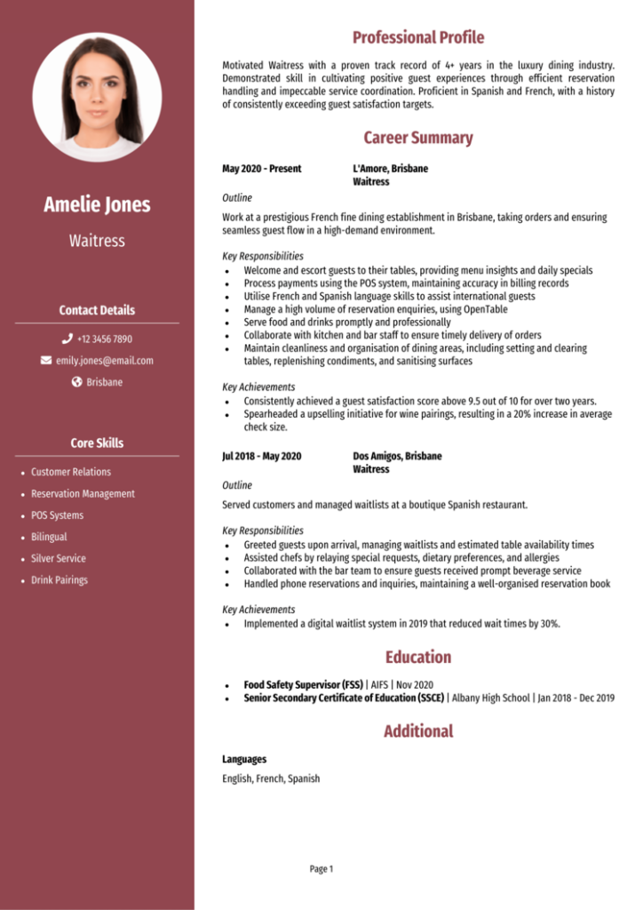 Waiter/Waitress resume example + guide [Get noticed]