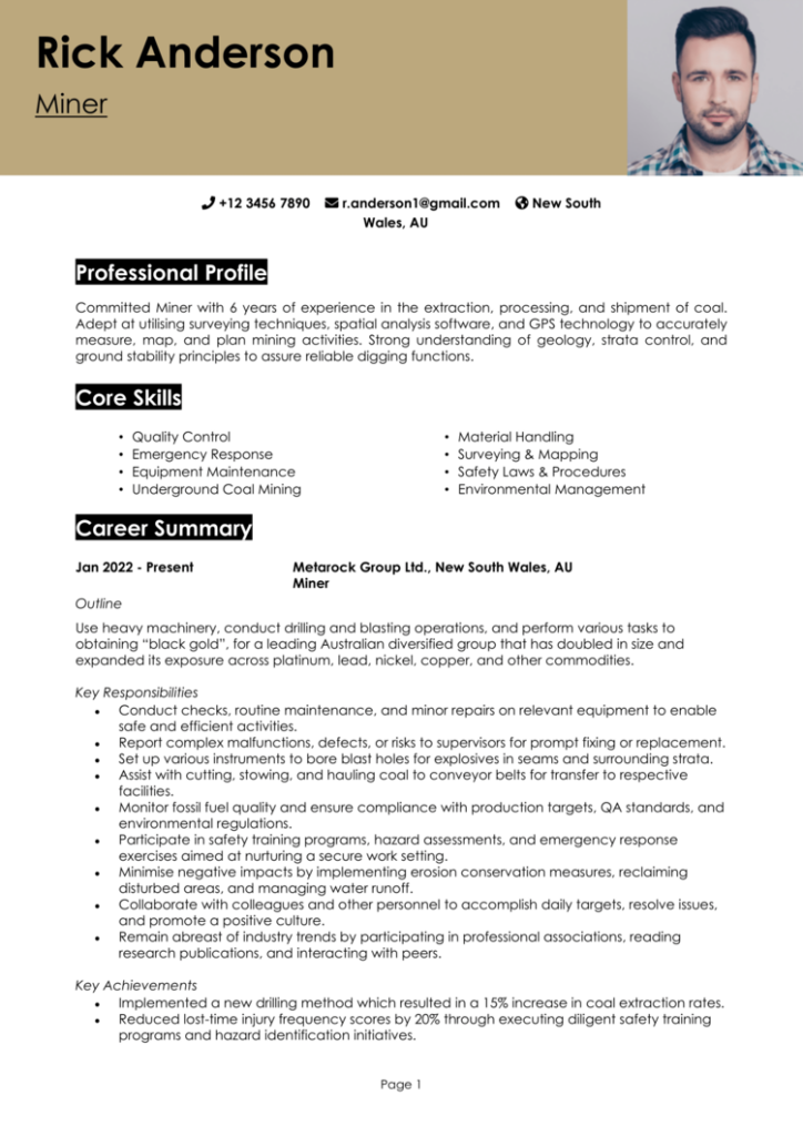 Miner resume example + guide [Get noticed]